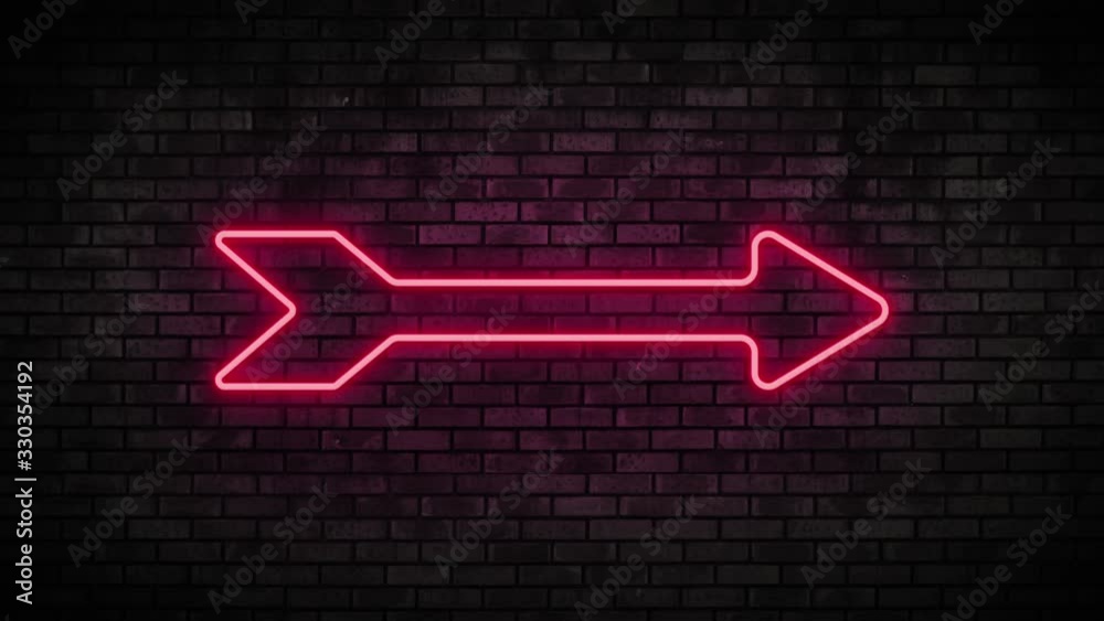 Neon frame arrow on brick wall. Night Club Bar Blinking Neon Sign ...