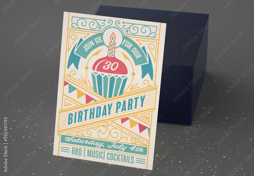 Vintage Happy Birthday Poster Layout Stock Template | Adobe Stock