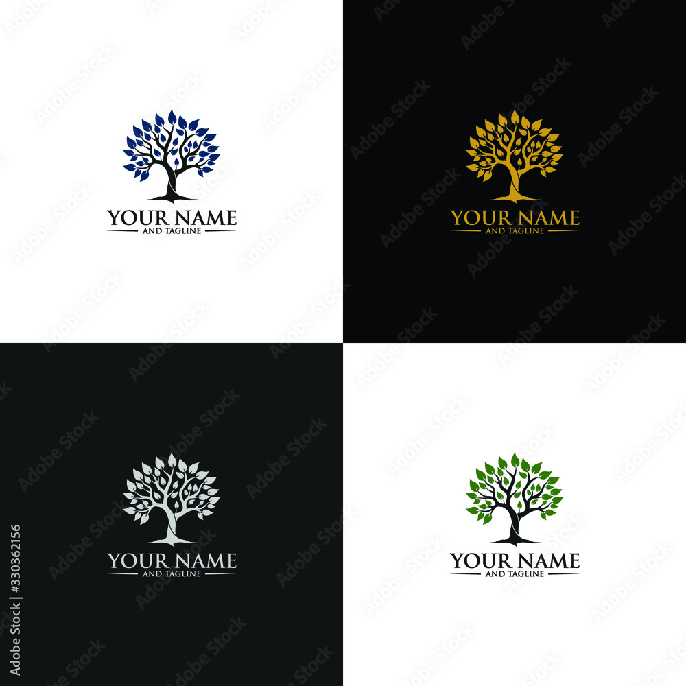 Set Tree Kids Logo playful template Root Of The Tree logo illustration ...