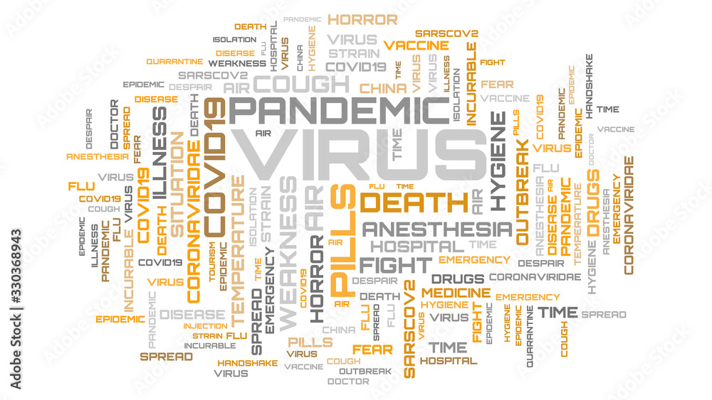 Abstract white background with brown word cloud background. Virus word ...