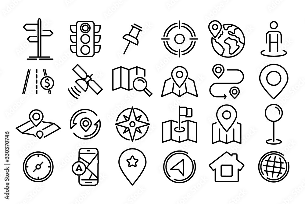 Navigation and Map icon set. Map pin and Location, Route map ...