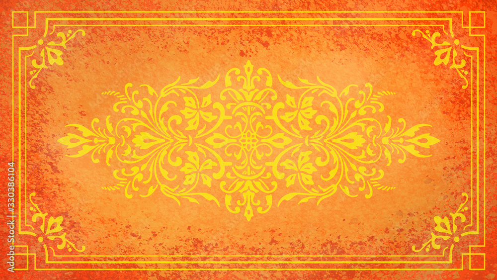 Jugendstil floral Ornament gelb Hintergrund Pastell orange rot Textil ...