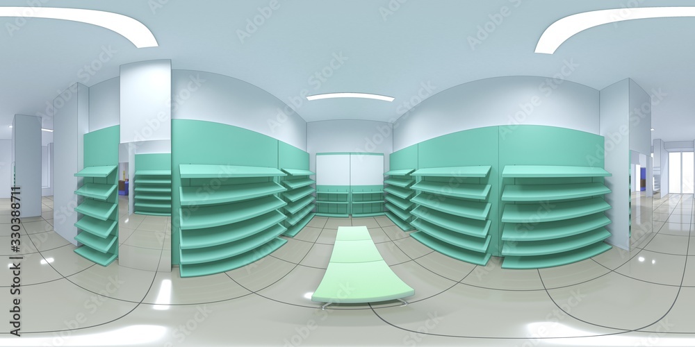 spherical panoramic render of the store, interior visualization, 3D ...