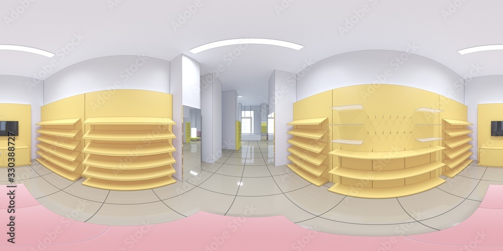spherical panoramic render of the store, interior visualization, 3D ...