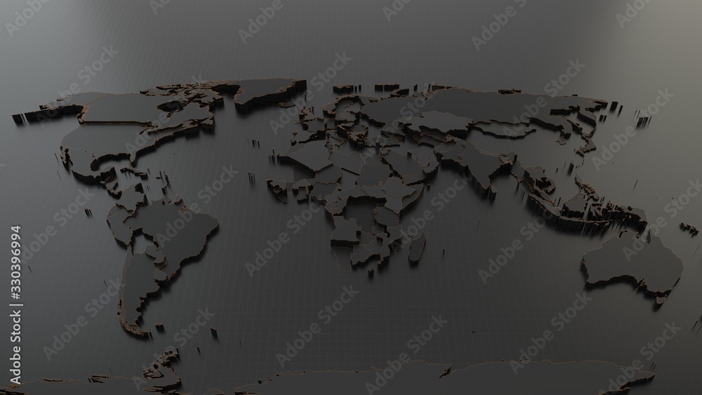 world map with elevated countries. 3d illustration Stock Illustration ...