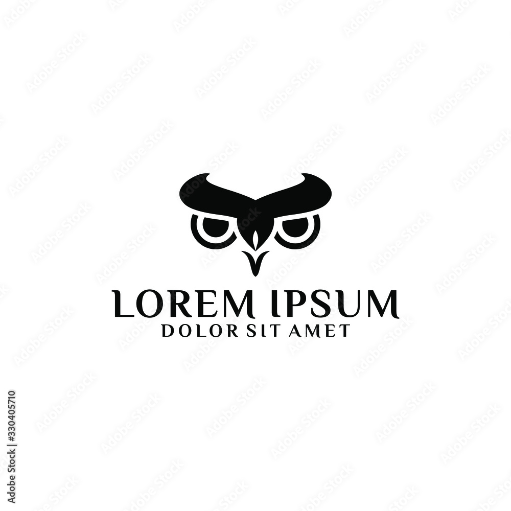 Owl head logo template with abstract line art illustration in flat ...