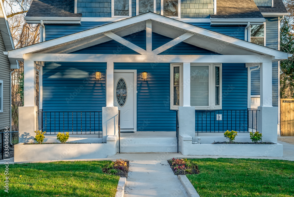 Beautiful renovated craftsman style covered porch with white columns ...