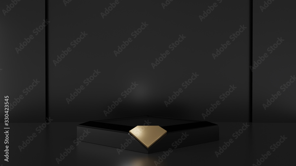 3d rendered illustration with geometric shapes with diamond gold sign ...