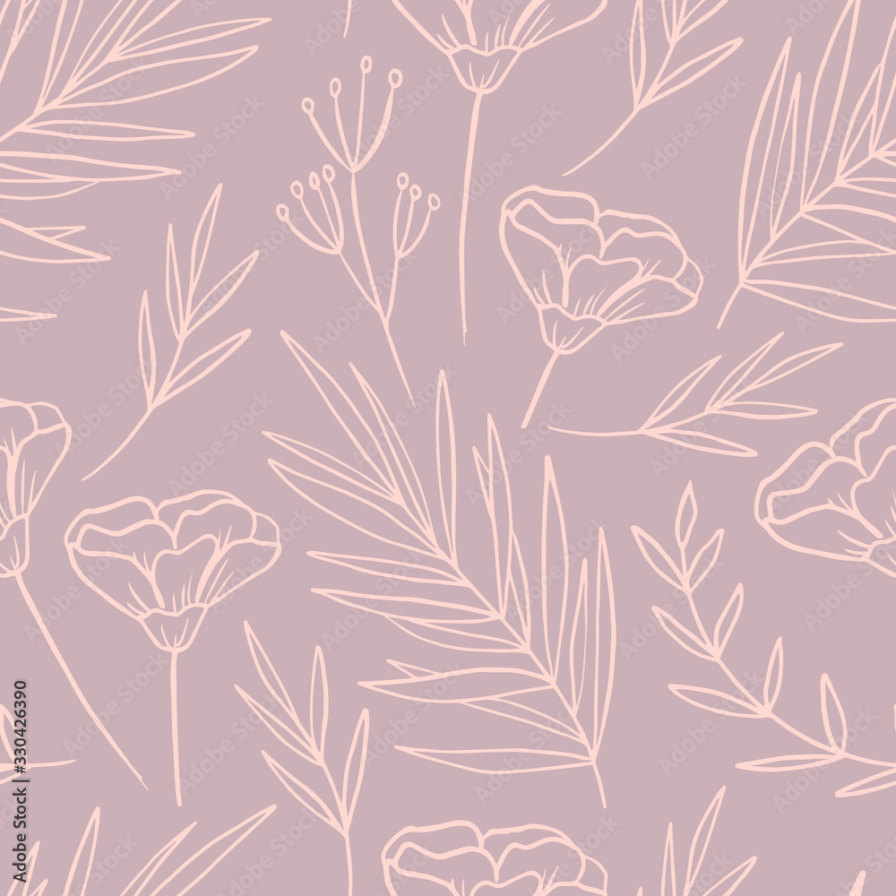 Hand drawn aesthetic botanical seamless pattern for print, textile ...