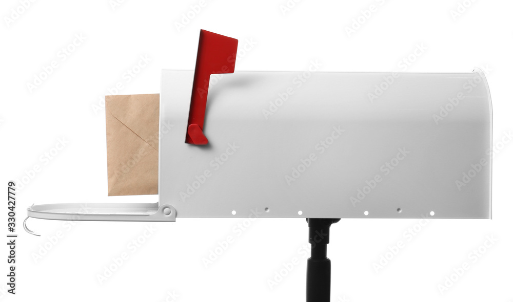 Mail box with letter on white background Stock Photo | Adobe Stock