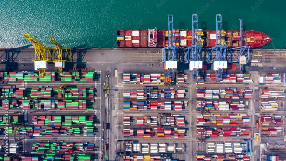 4K, Aerial footage Container ship carrying container box in import ...