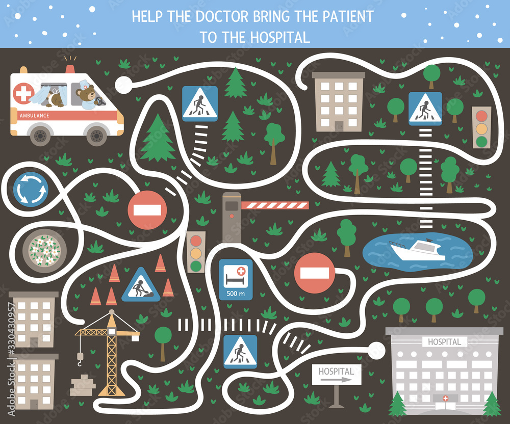 Medical maze for children on black background. Preschool medicine ...