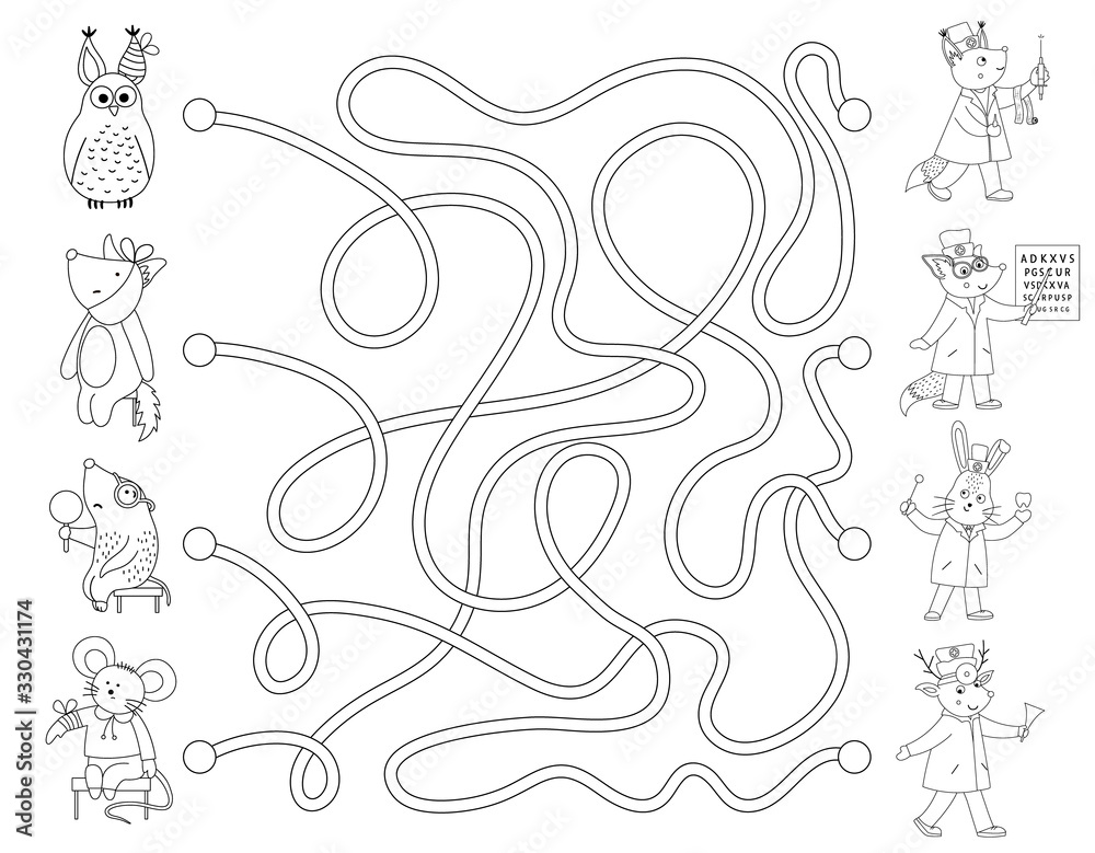 Medical outline maze for children. Preschool medicine activity. Funny ...