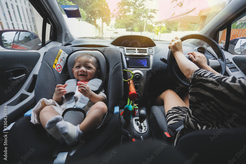 mother and son drive road trip family travel in happy vacation day ...