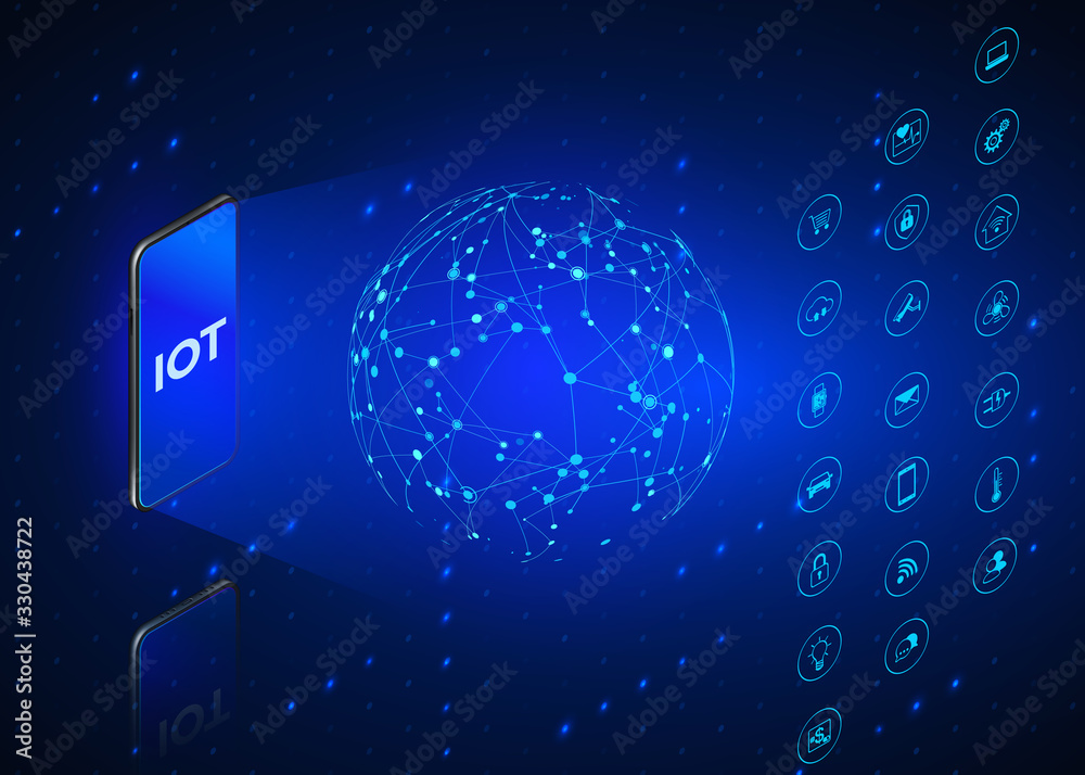 IOT. Internet of Things isometric icons set. Monitoring and control all ...