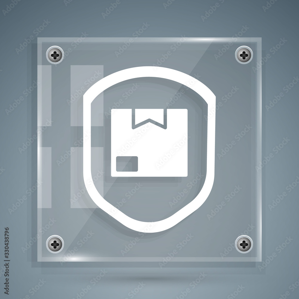 White Delivery pack security with shield icon isolated on grey ...
