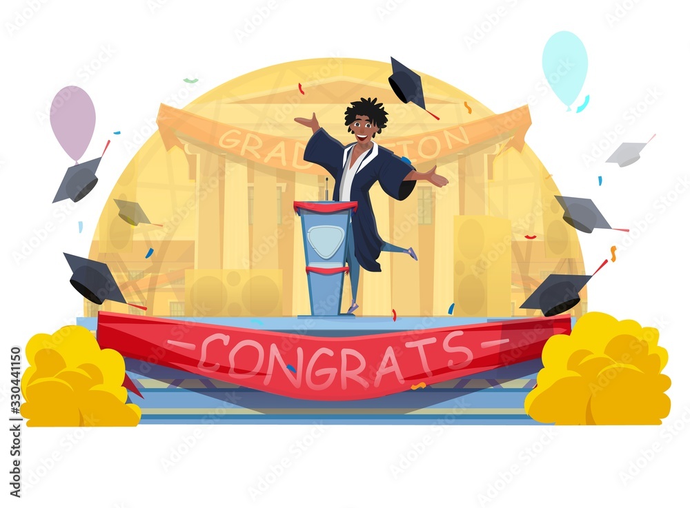 Cartoon Happy Smiling Afro-American Student Giving Graduation Speech ...