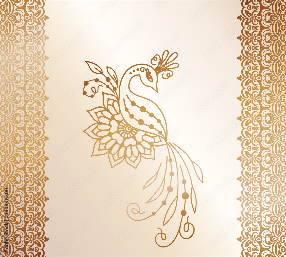 Vector illustration of a Golden mehndi pattern, a set of floral and ...