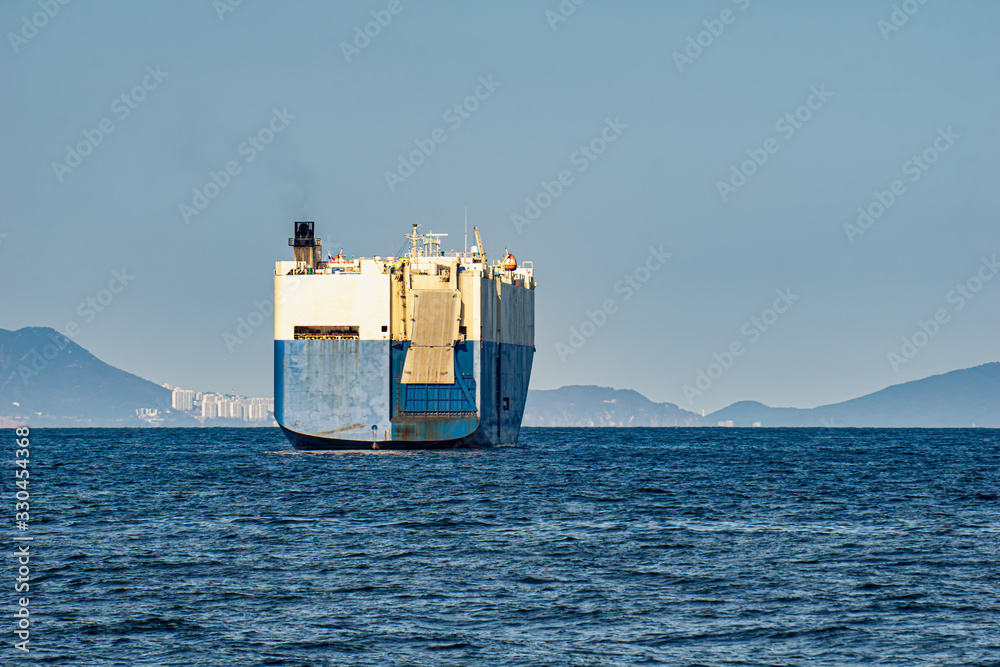 Large White and blue Roll-on/roll-off (RORO or ro-ro) ships or ...