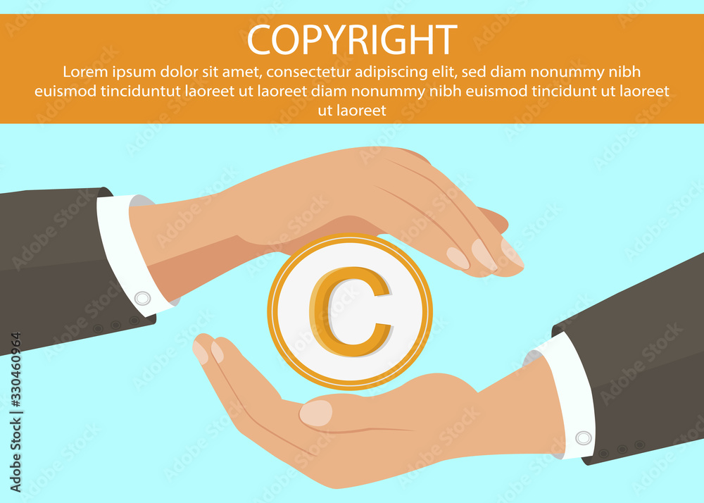 Hands Holding Copyright Symbol Web Banner Template. Lawyer Protecting ...