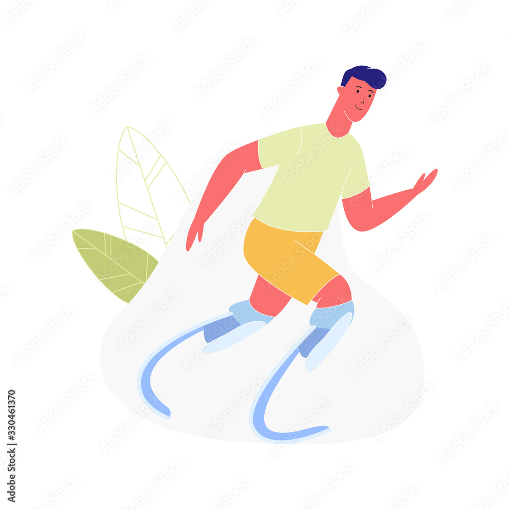 Vetor de Active Amputee Man Training. Athlete with Legs Prosthesis ...