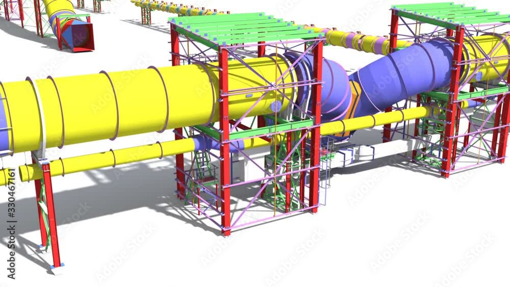 3D rendering. Building Information Model of metal structures of the gas ...