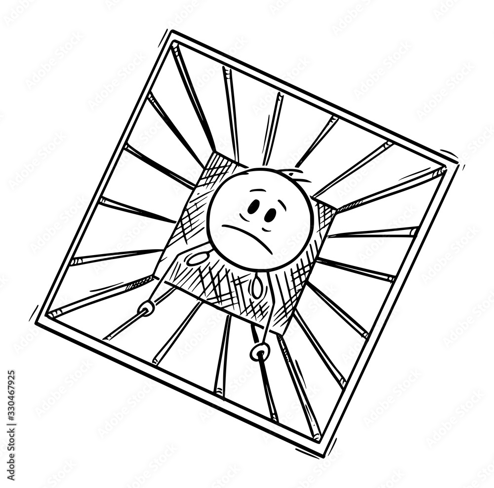 Vector cartoon stick figure drawing conceptual illustration of prisoner ...