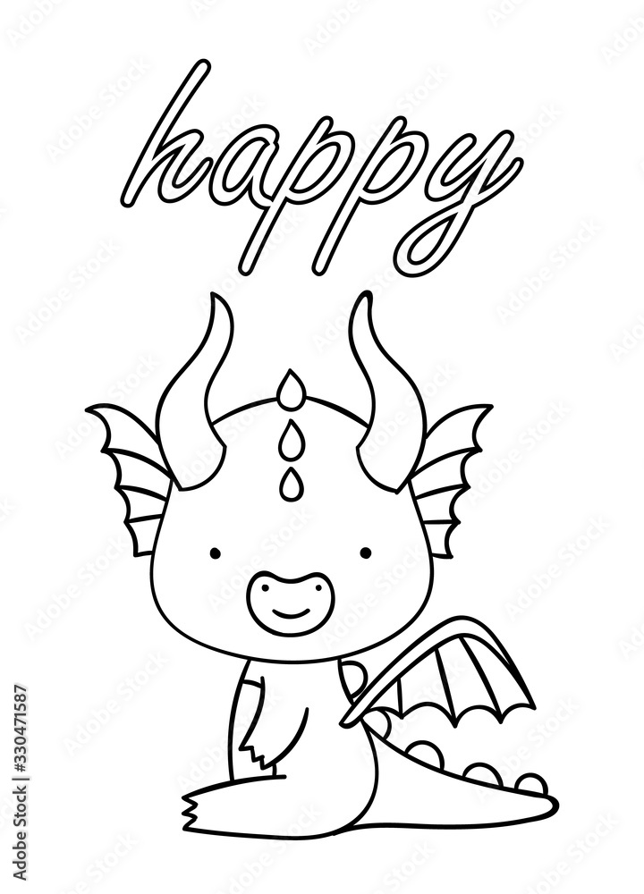 Coloring pages, black and white cute hand drawn dragon doodles ...