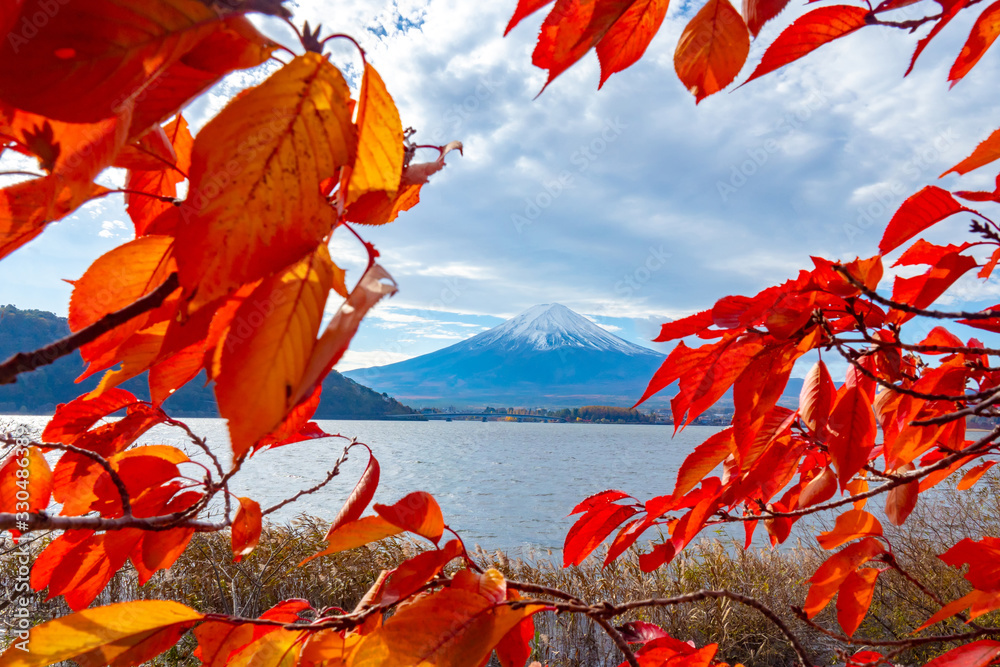 Japan. Kawaguchiko Lake. Fuji. Autumn landscape with fuji volcano ...