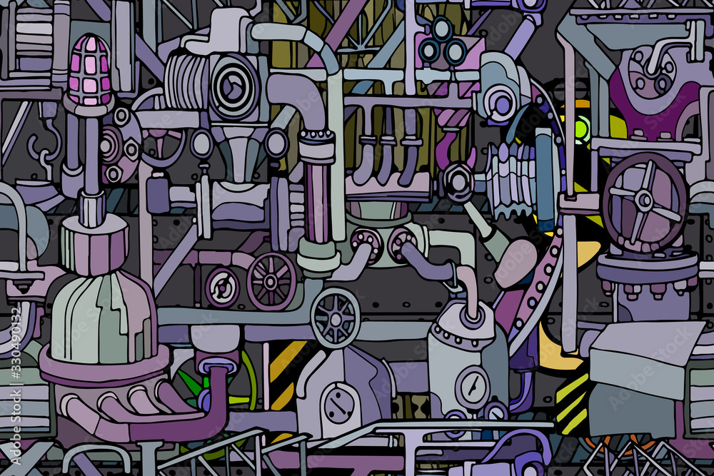 Fantasy technology or factory illustration with decorative machine ...