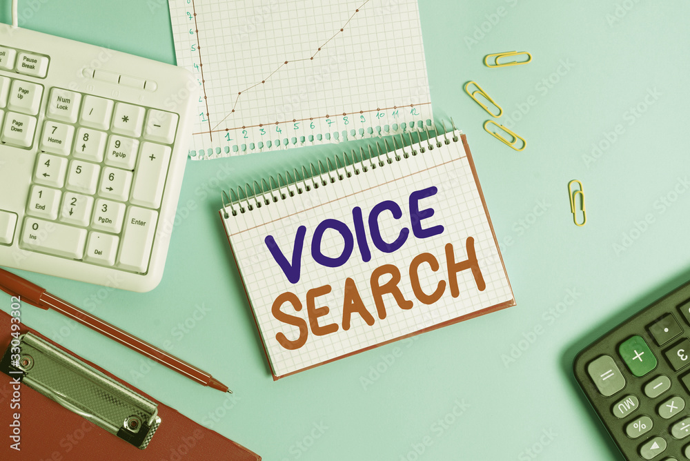 Writing note showing Voice Search. Business concept for allows the user ...