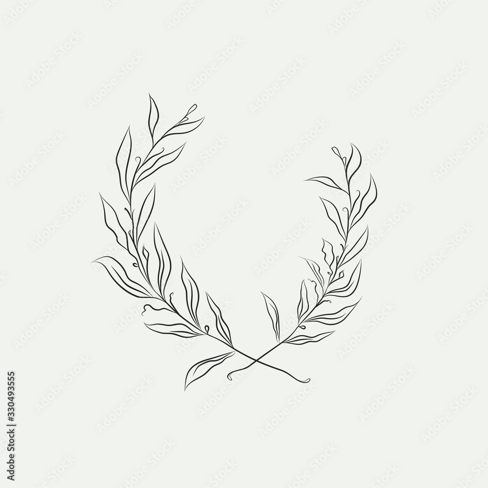 line drawing vector floral wreath, frame with hand drawn flowers ...