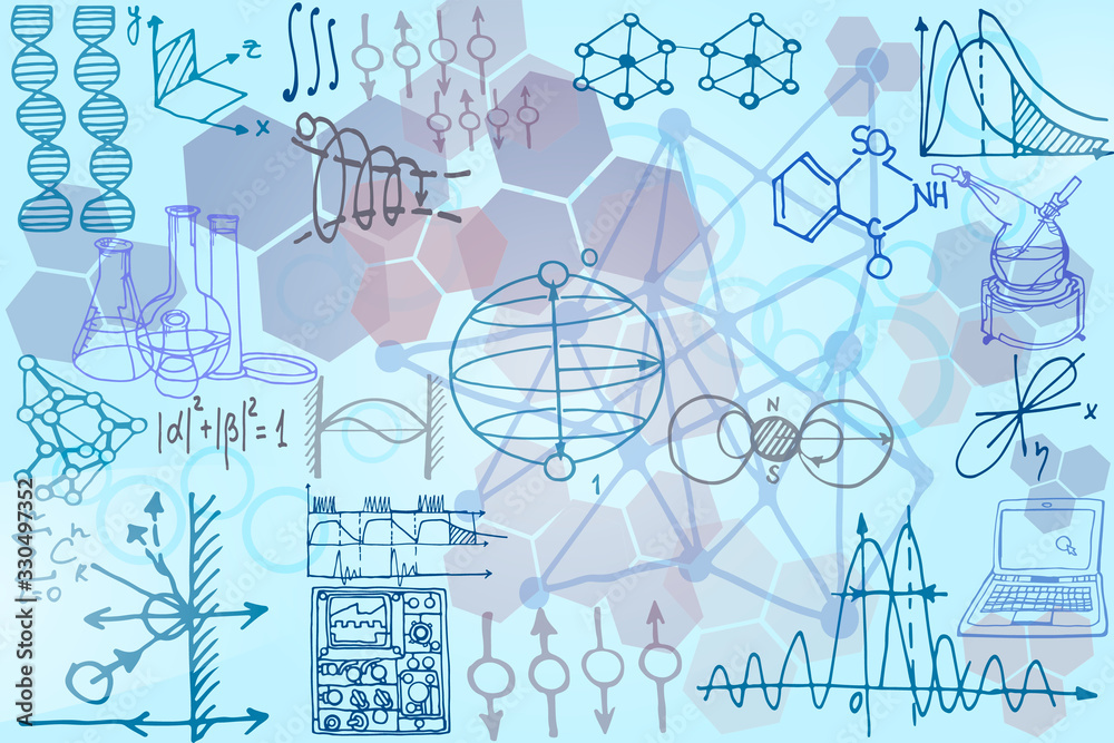 Physics or chemistry abstract illustration featuring decorative or ...