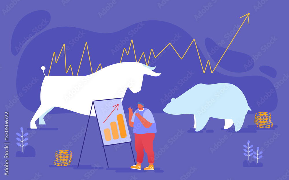 Businessman Character Analyze Fund Market Stand at Chartboard with ...