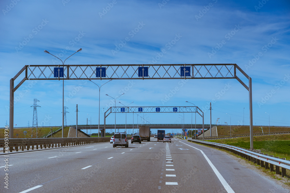 multilevel highway road junction with direction signs Stock Photo ...