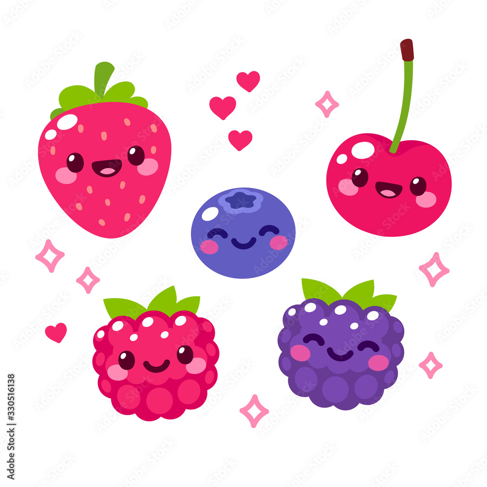 Cute cartoon berries set Stock Vector | Adobe Stock