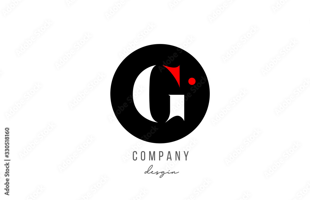 G letter alphabet icon logo design in white red with circle for ...