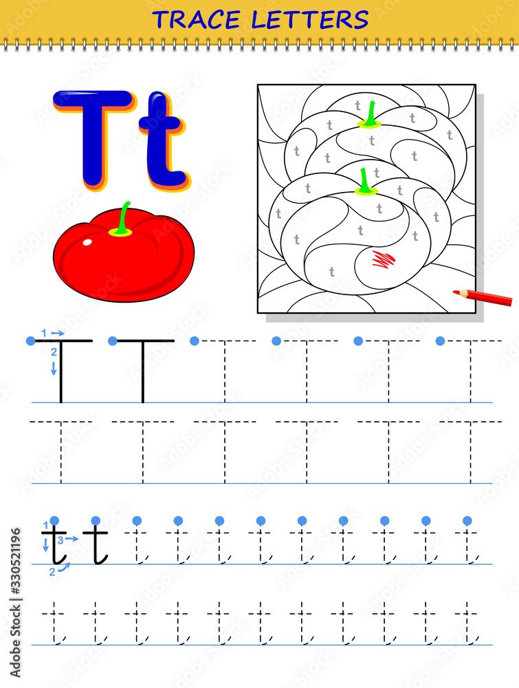 Tracing letter T for study alphabet. Printable worksheet for kids ...