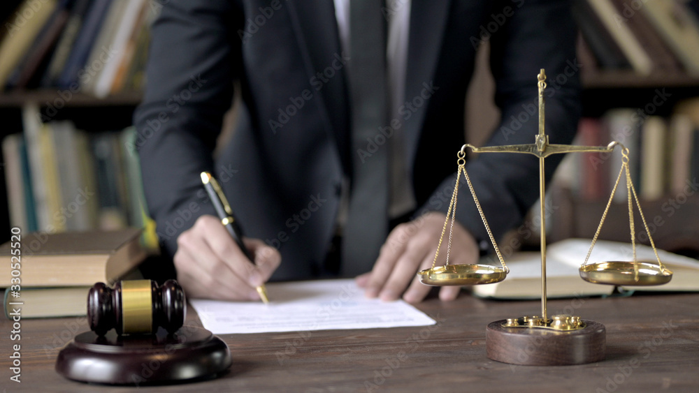 Close Shoot of Judge Hand Writing Document in Court Room Stock Photo ...