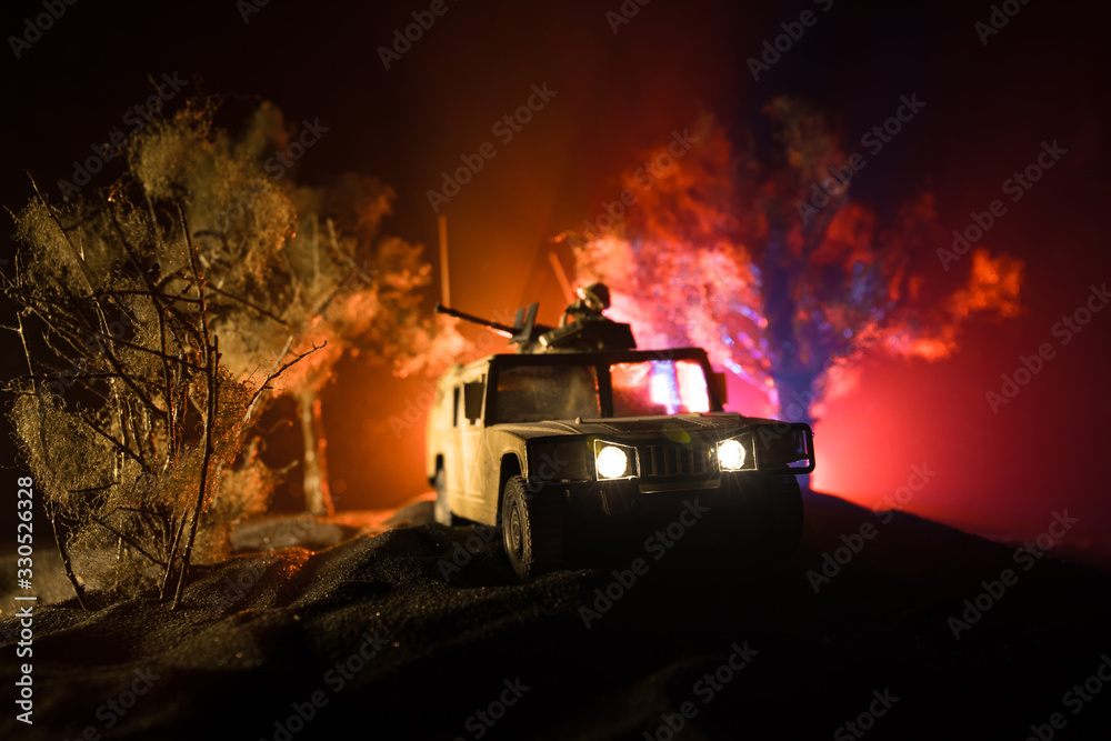 War Concept. Battle scene on war fog sky background, Fighting ...