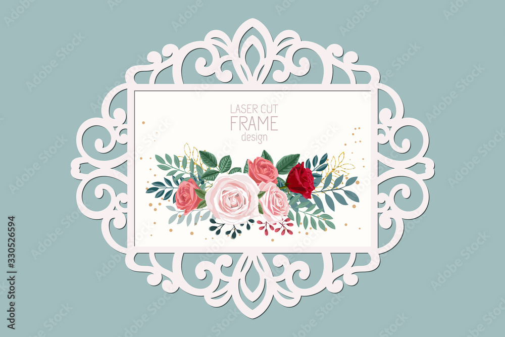 Laser cut lace rectangular frame, vector template. Ornamental cutout ...