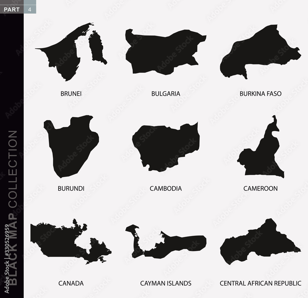 Vetor de Black map collection, black contour maps of World. do Stock ...