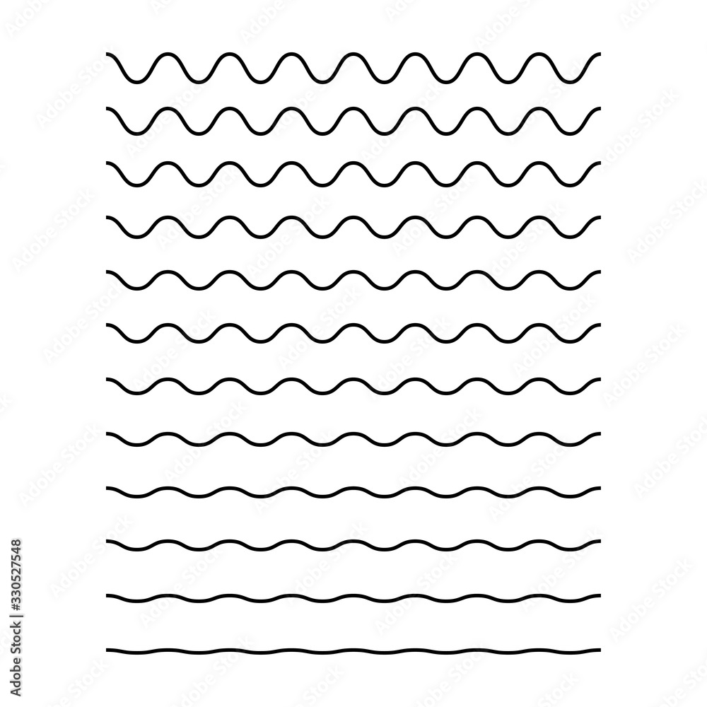 Wavy lines. Isolated vector waves collection on white background. Sea ...