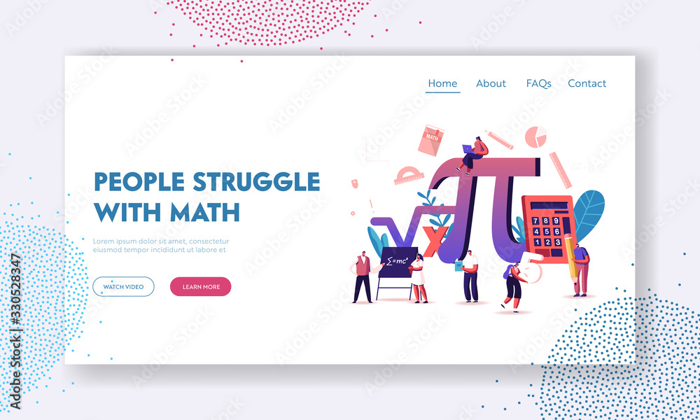 Math Science Landing Page Template. Tiny Students Characters in Lab or ...