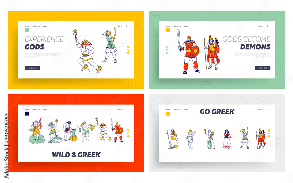 Vetor de Powerful Ancient Greek Gods and Goddess Landing Page Template ...