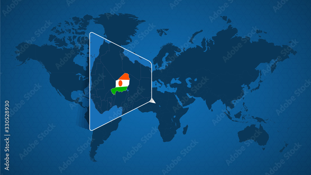 Detailed world map with pinned enlarged map of Niger and neighboring ...