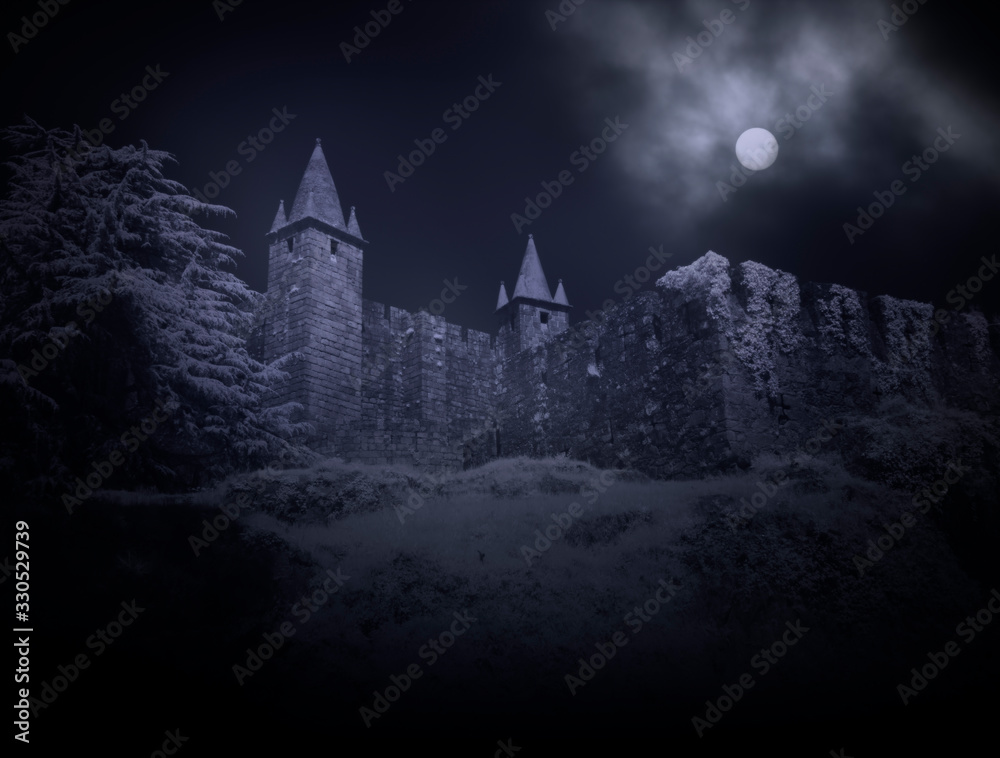 Gothic castle at night Stock Photo | Adobe Stock