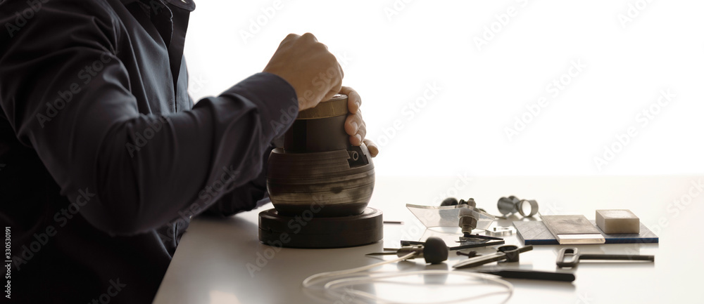 Engraver At The Desk With Professional Tools On White Desk ...