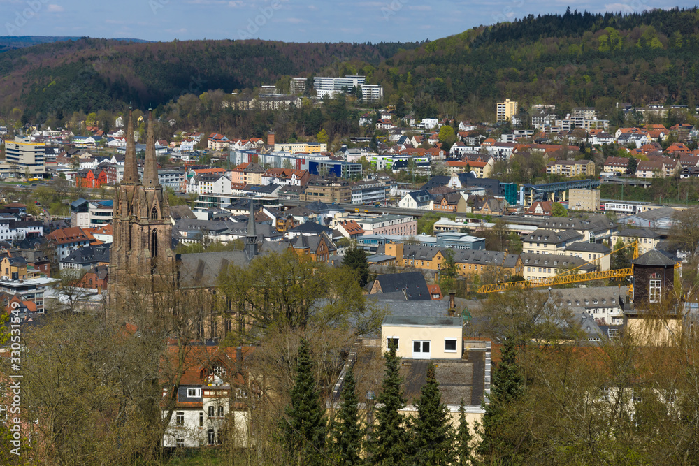 Marburg. Germany. The new and the old part of the city from the ...