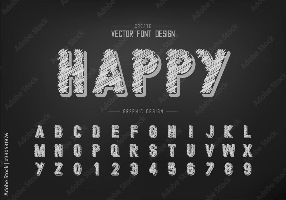 Pencil font and alphabet vector, Happy sketch style typeface letter and ...